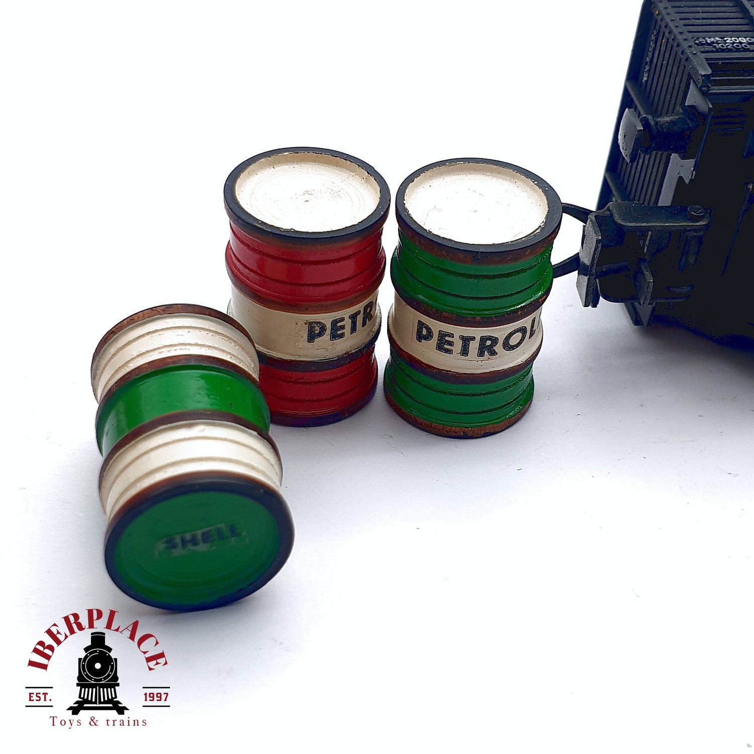 ♻️ 2da mano - DC Electrotren vagón de bordes altos con carga bidones d ...